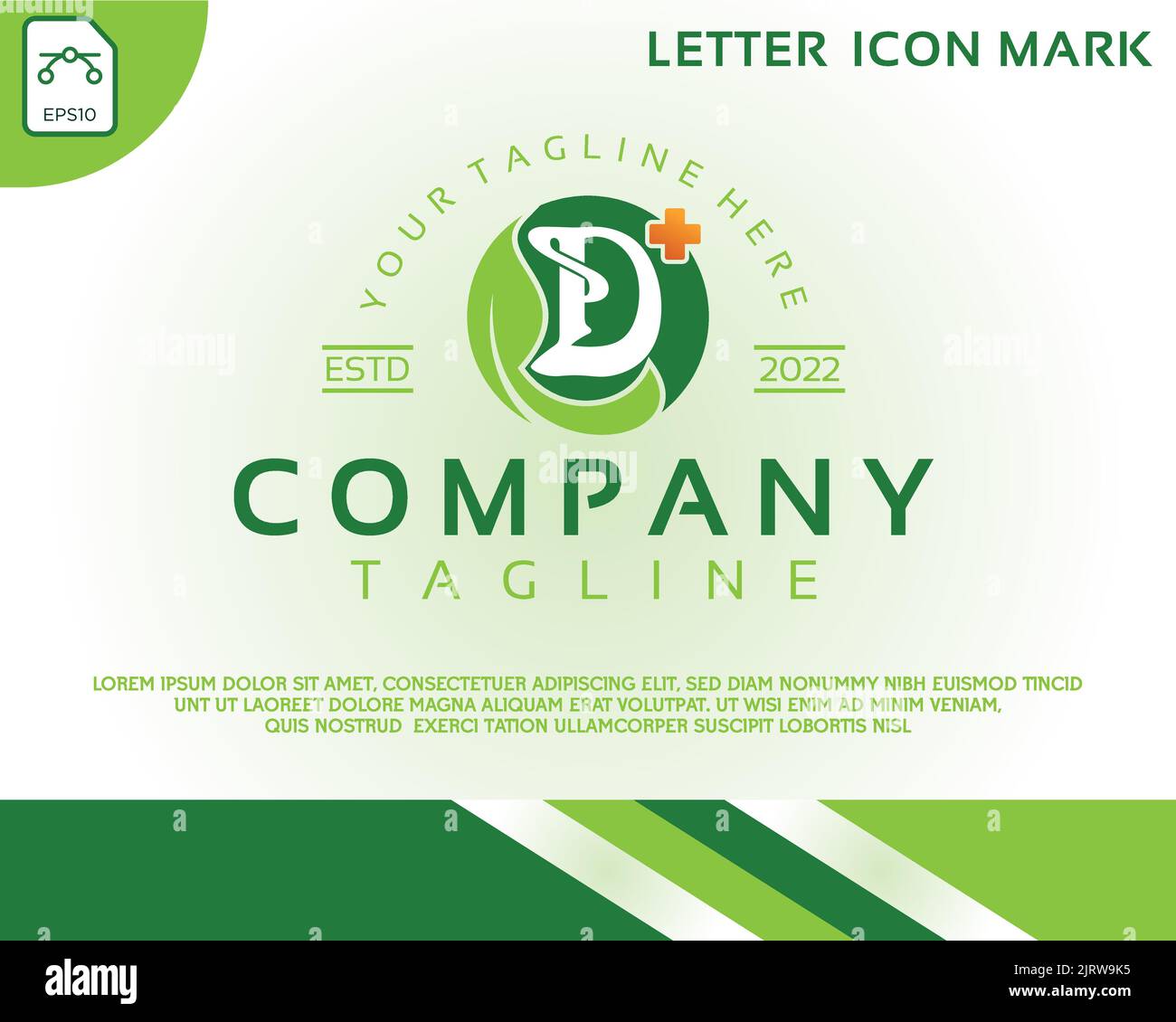 Creative letter D and health care green leaf logo design template Stock ...