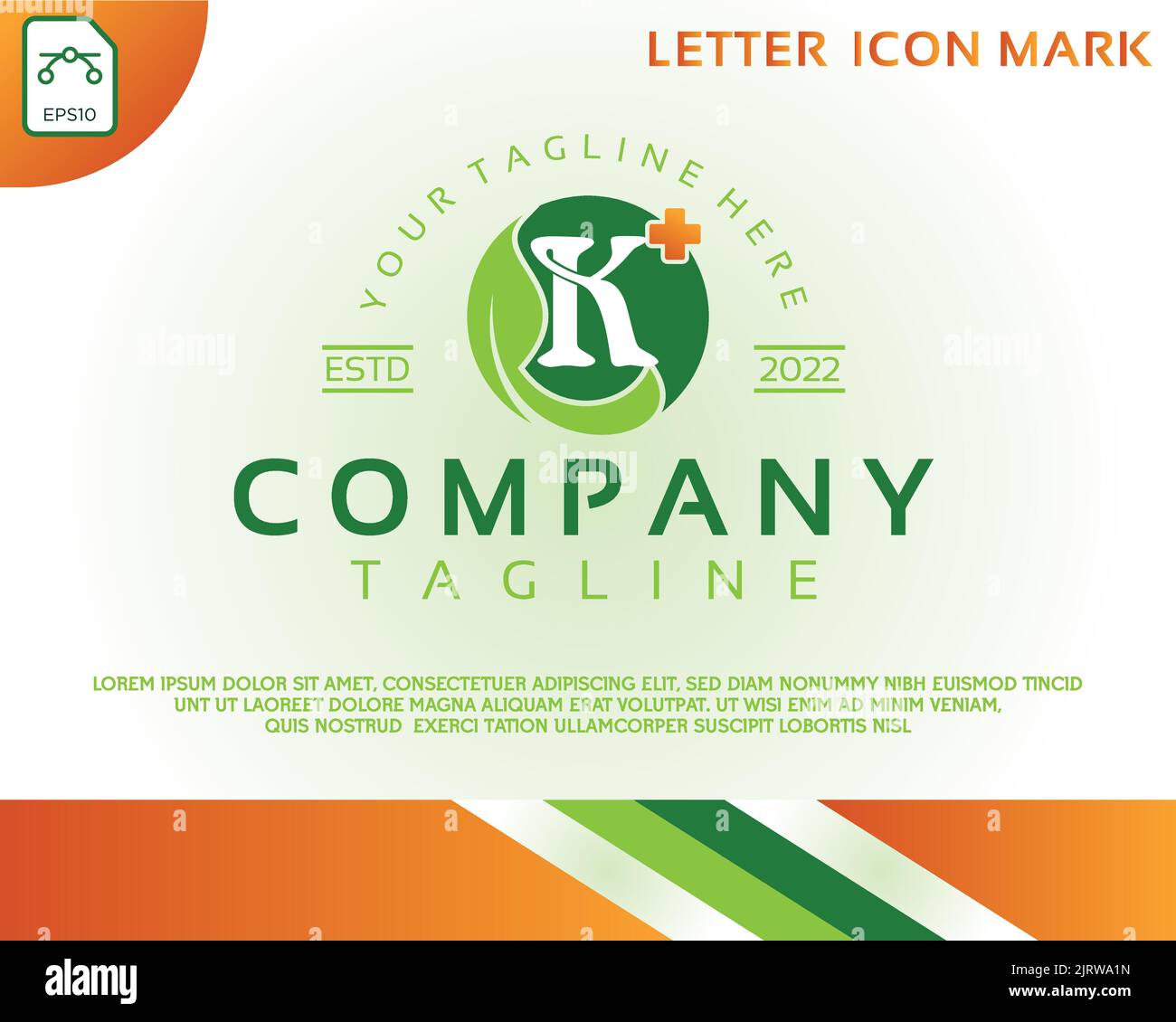 Creative letter K and health care green leaf logo design template Stock ...