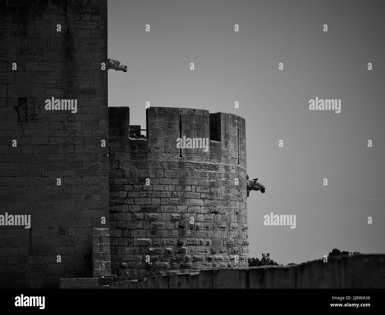A grayscale shot of a fortress in Aigues-Mortes, Gard, France Stock ...