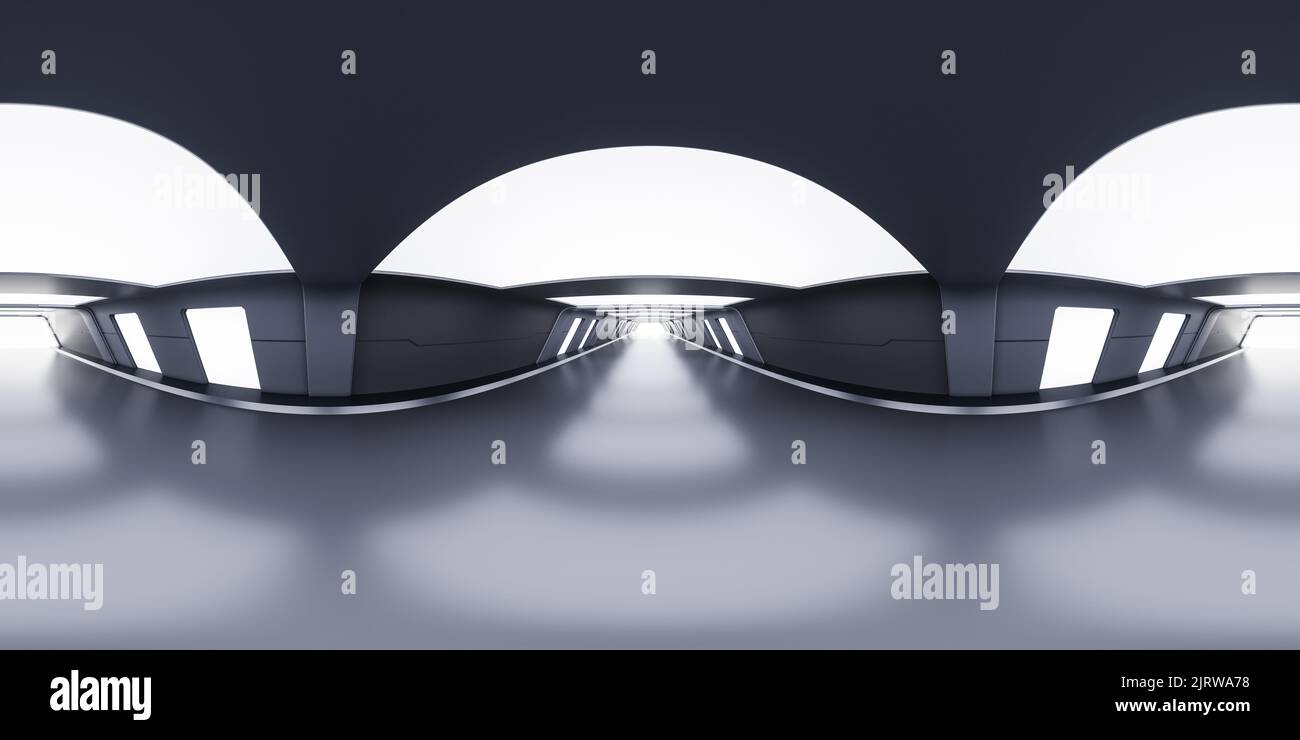 Empty tunnel with futuristic style, 3d rendering. 360-degree seamless panoramic view. Computer ...