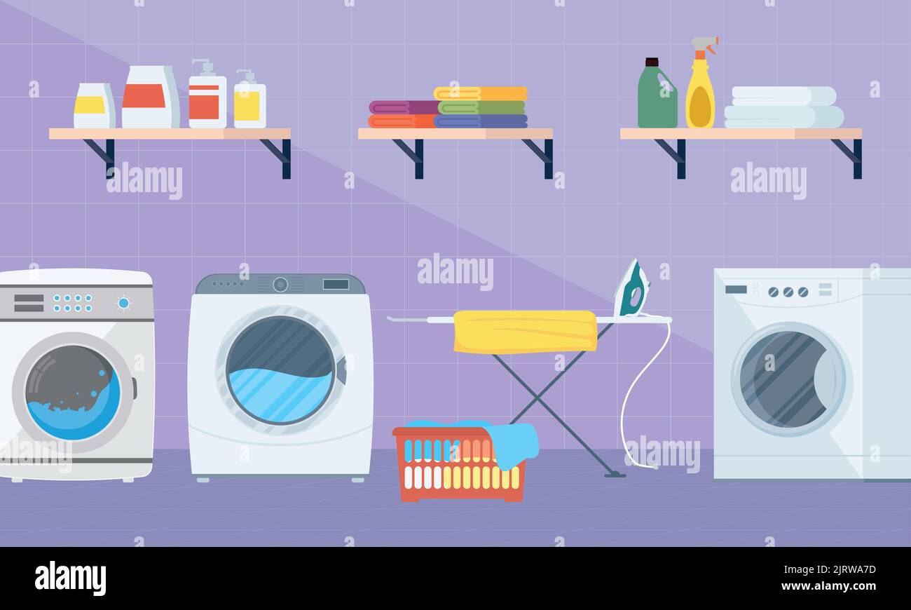 laundry room with washing machines scene Stock Vector Image & Art - Alamy