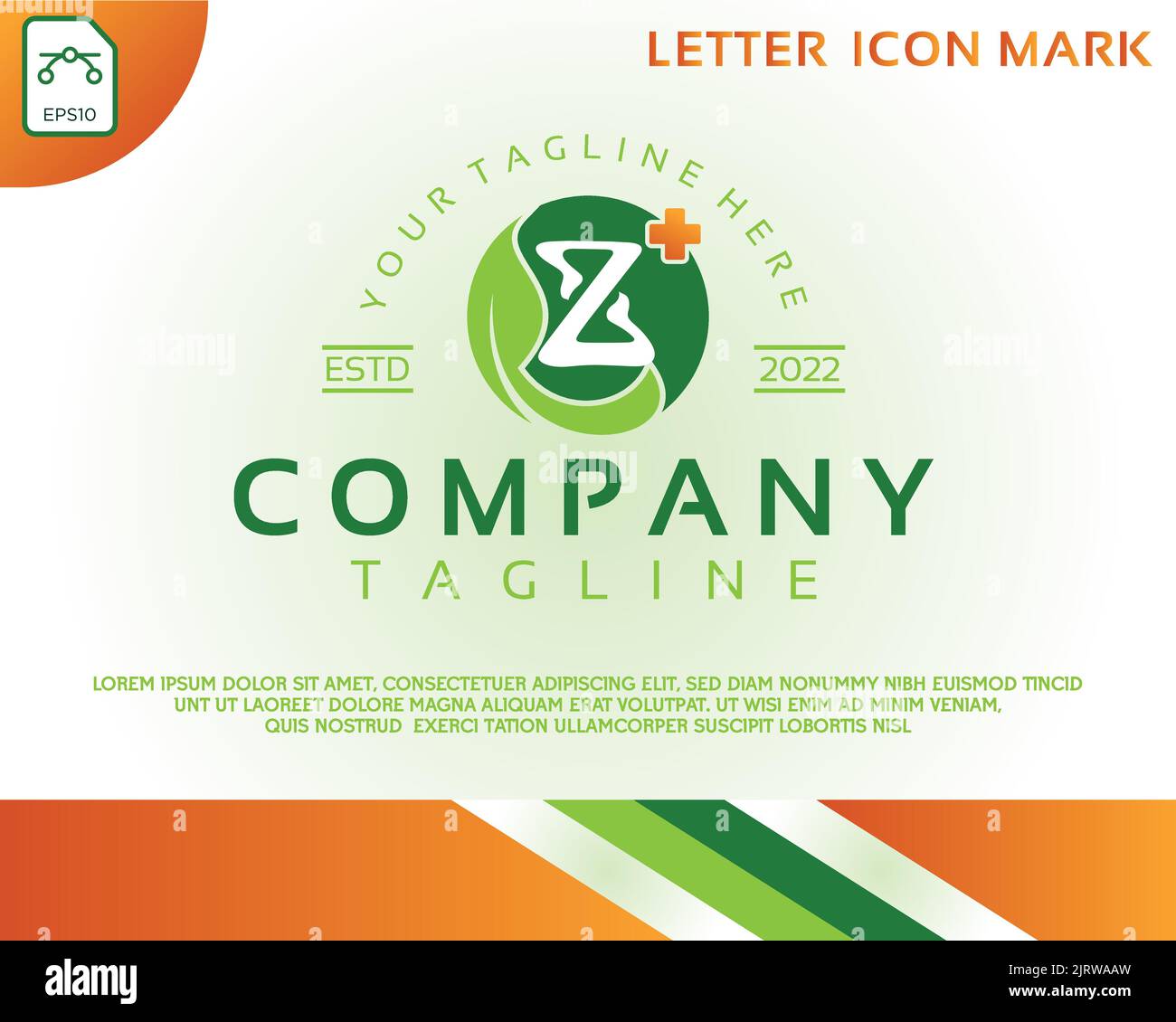 Creative letter Z and health care green leaf logo design template Stock ...