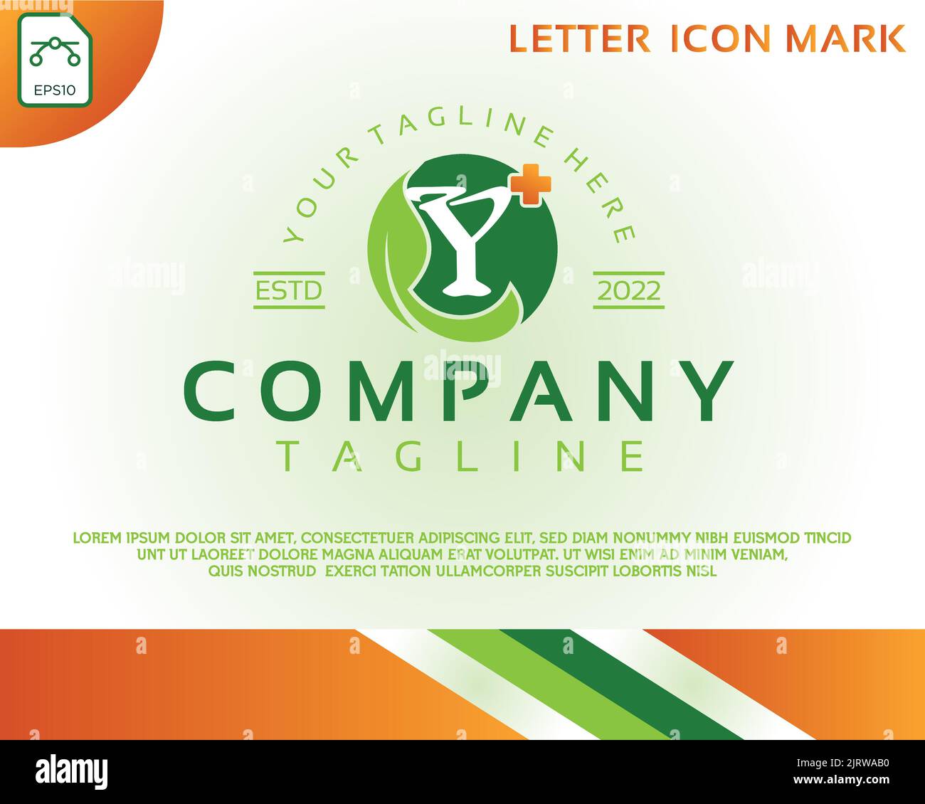 Creative letter Y and health care green leaf logo design template Stock ...