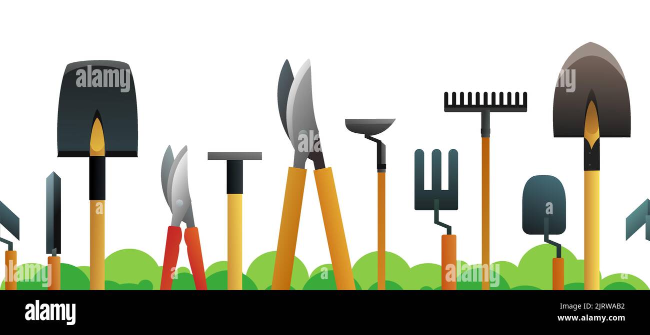 Agricultural rural garden tool and tree crowns. Isolated on white ...