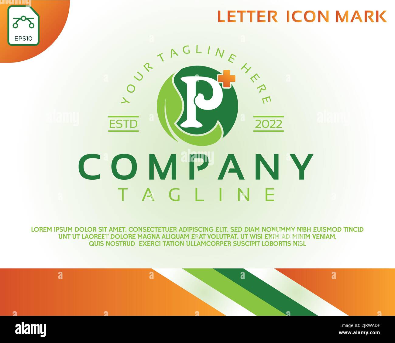 Creative letter P and health care green leaf logo design template Stock ...