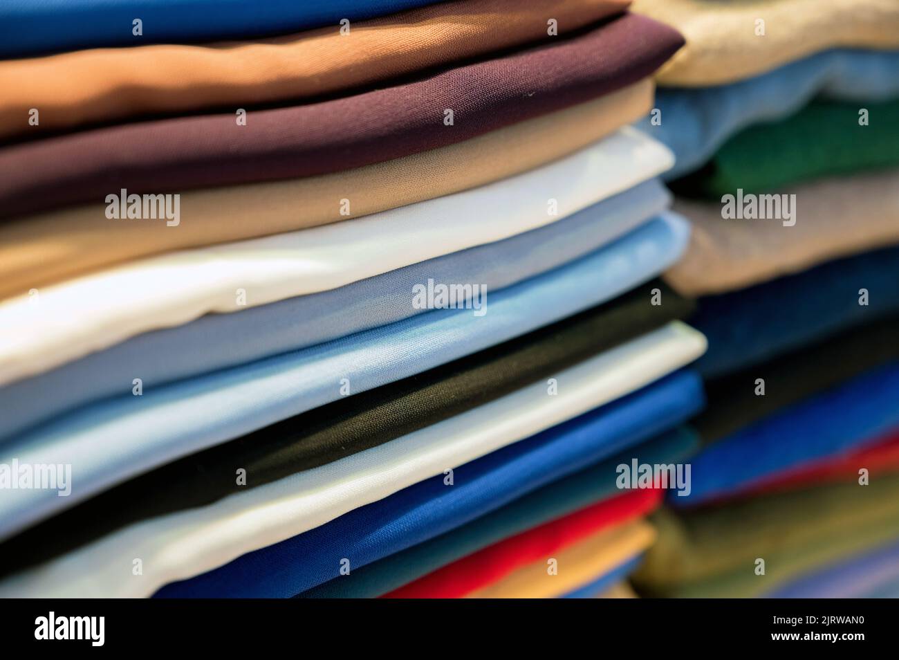 Istanbul, Turkey - January 2022. Close up view Rolls of textile, cloth ...