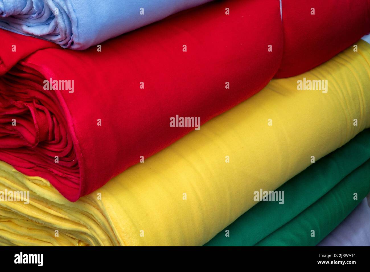 Istanbul, Turkey - January 2022. Close up view Rolls of textile, cloth ...