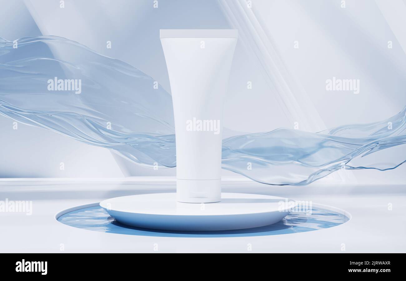 Cosmetic bottle with bright interior background, 3d rendering. Computer ...