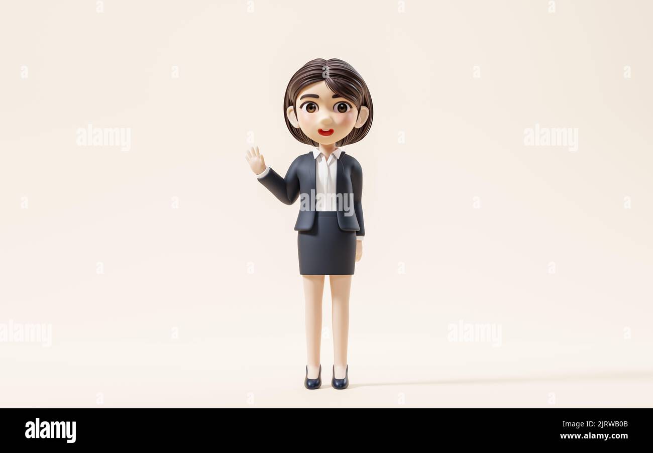 Short hair business girl with suit jacket, 3d rendering. Computer ...