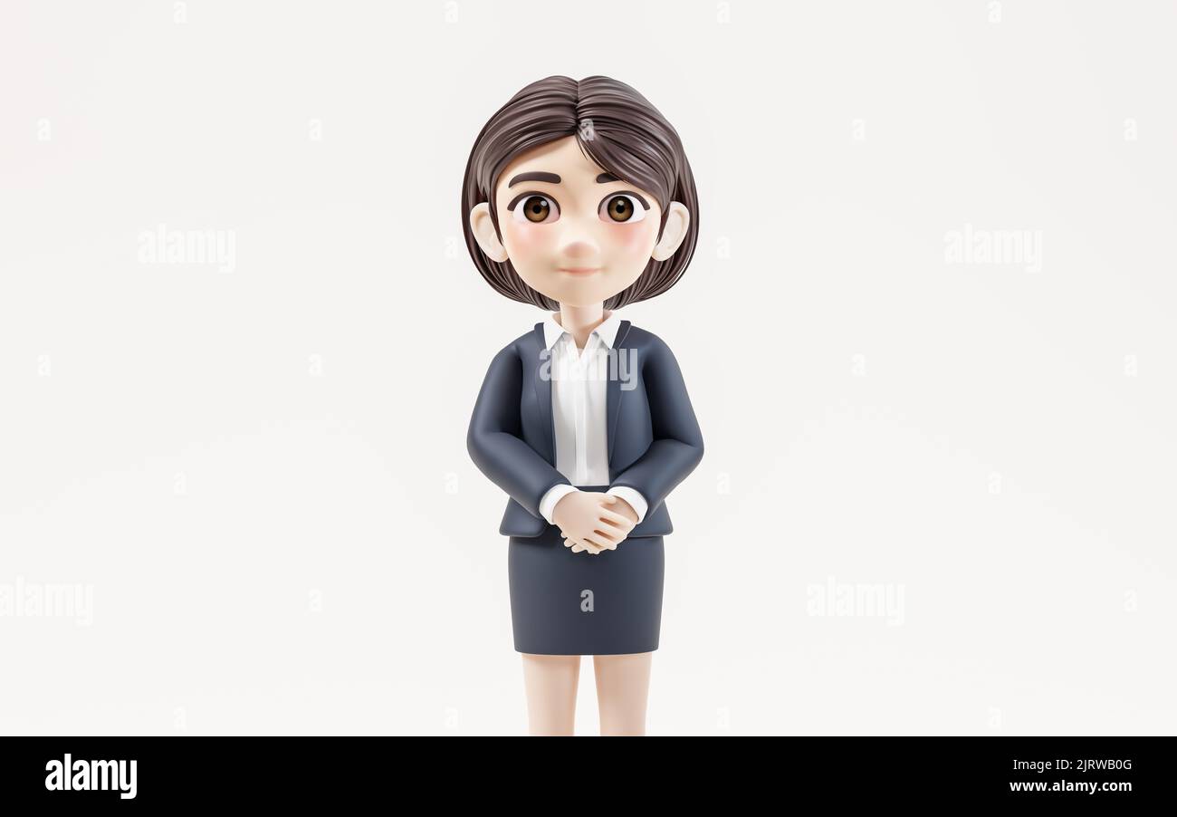 Short hair business girl with suit jacket, 3d rendering. Computer ...