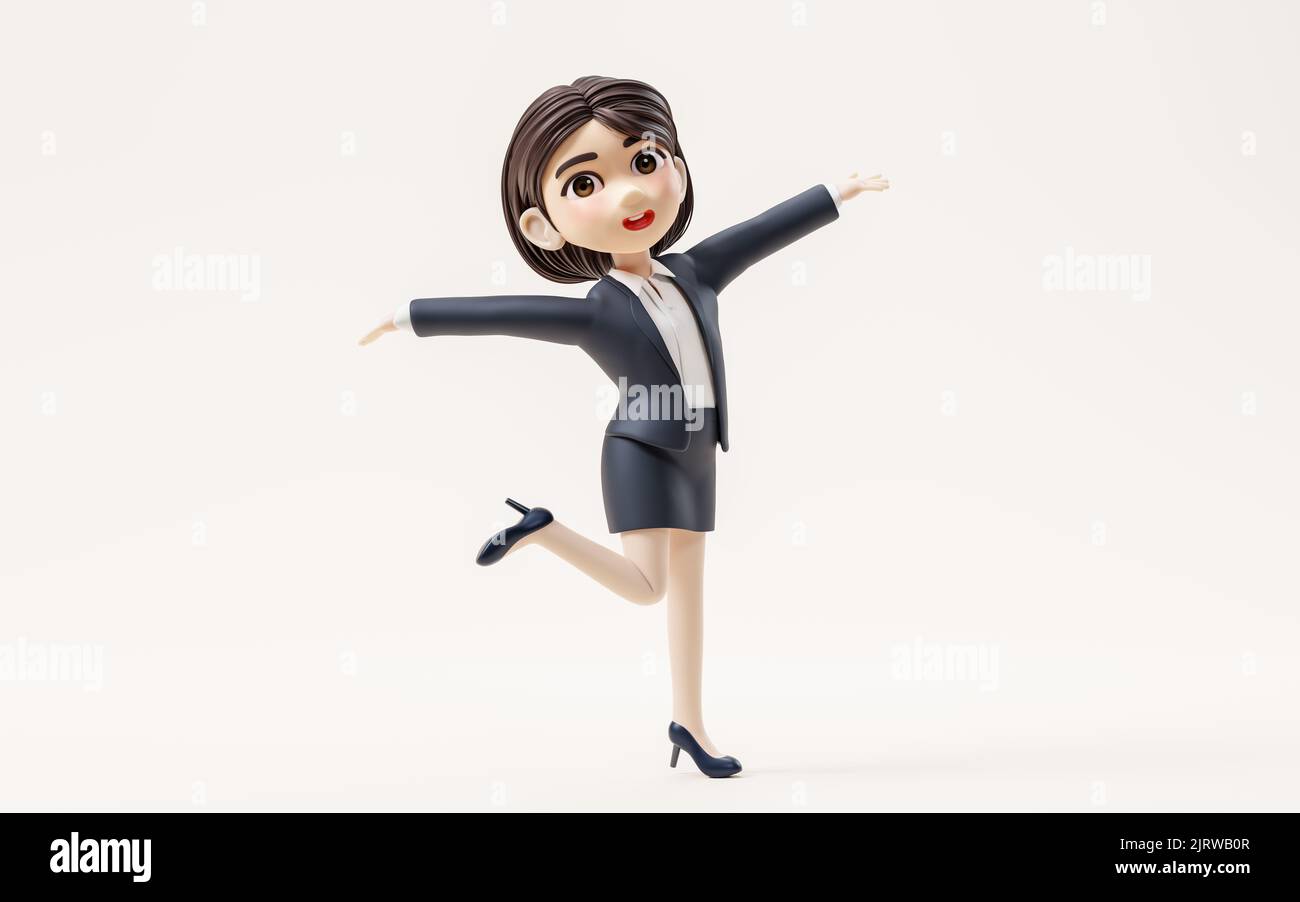 Short hair business girl with suit jacket, 3d rendering. Computer ...