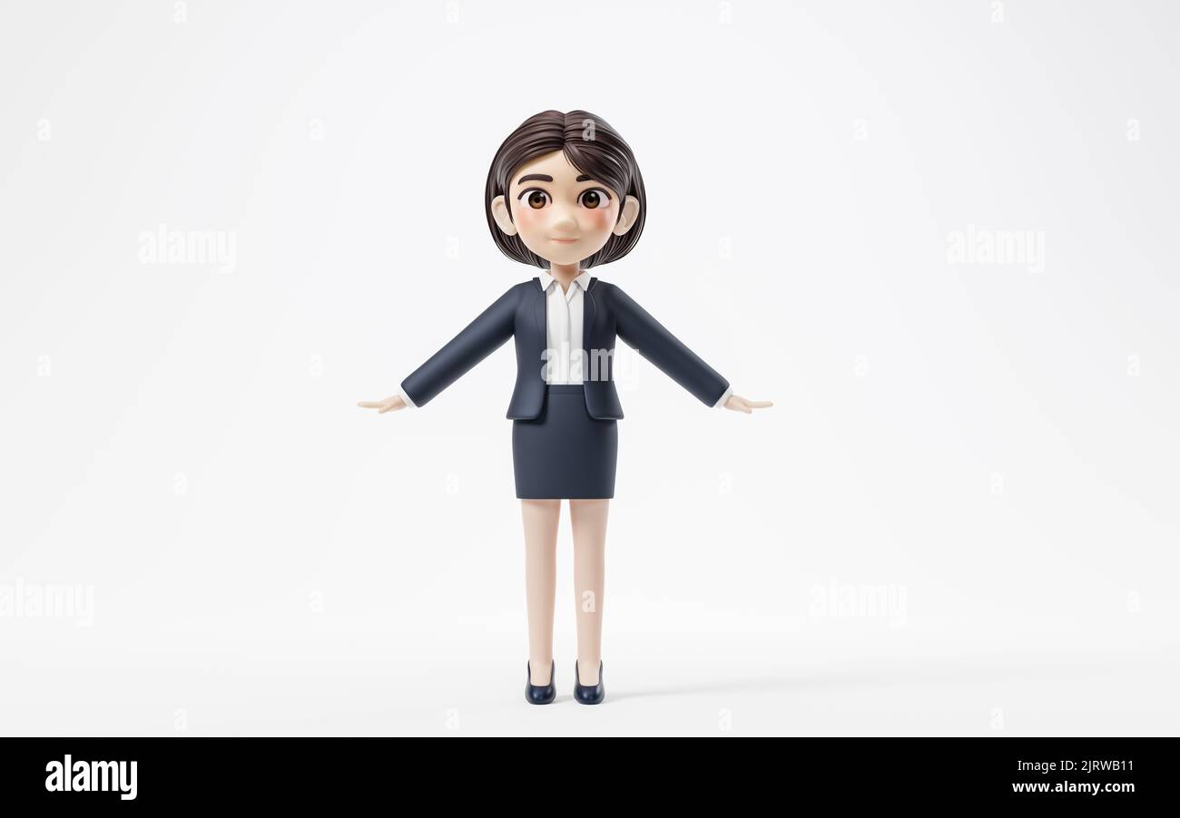 Short hair business girl with suit jacket, 3d rendering. Computer ...