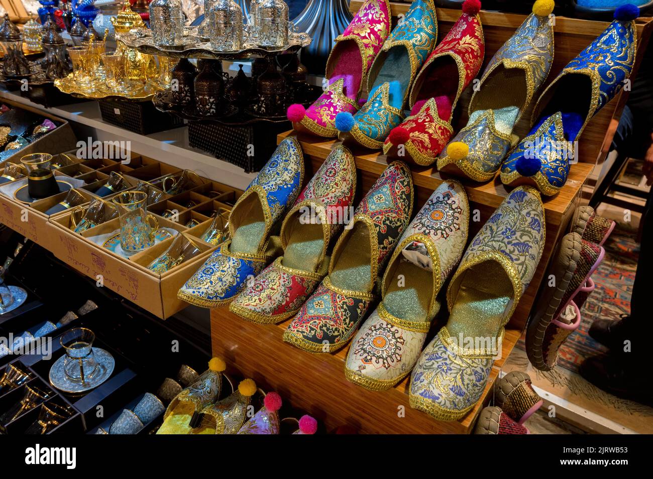 Istanbul, Turkey - January 2022 - Close view of colorful ethnic shoes ...