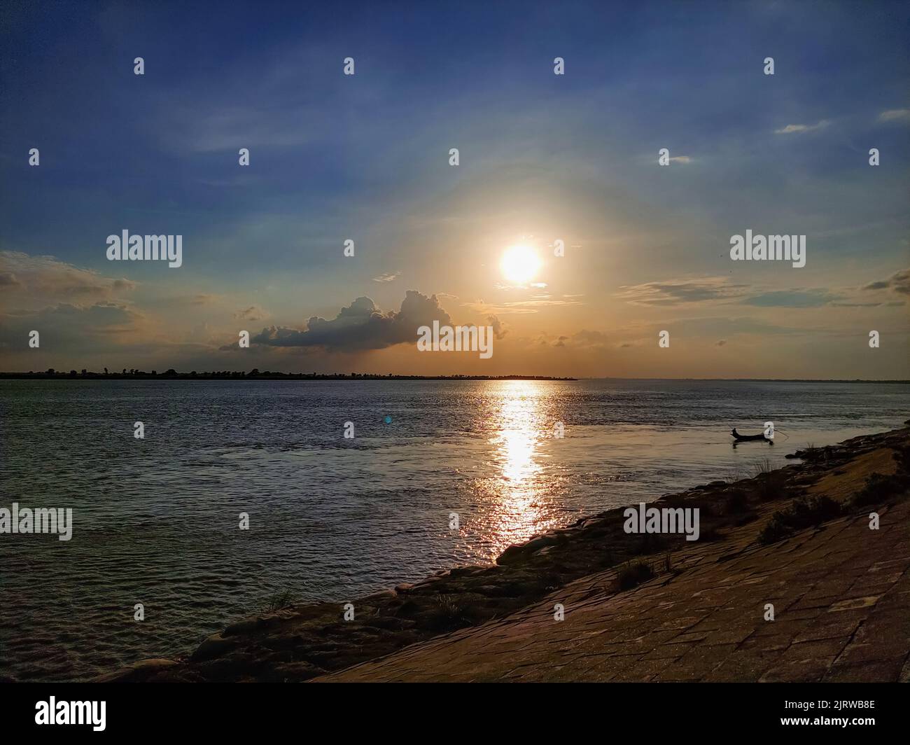 Golden evening in the moment of sunset in front of Padma river Stock ...