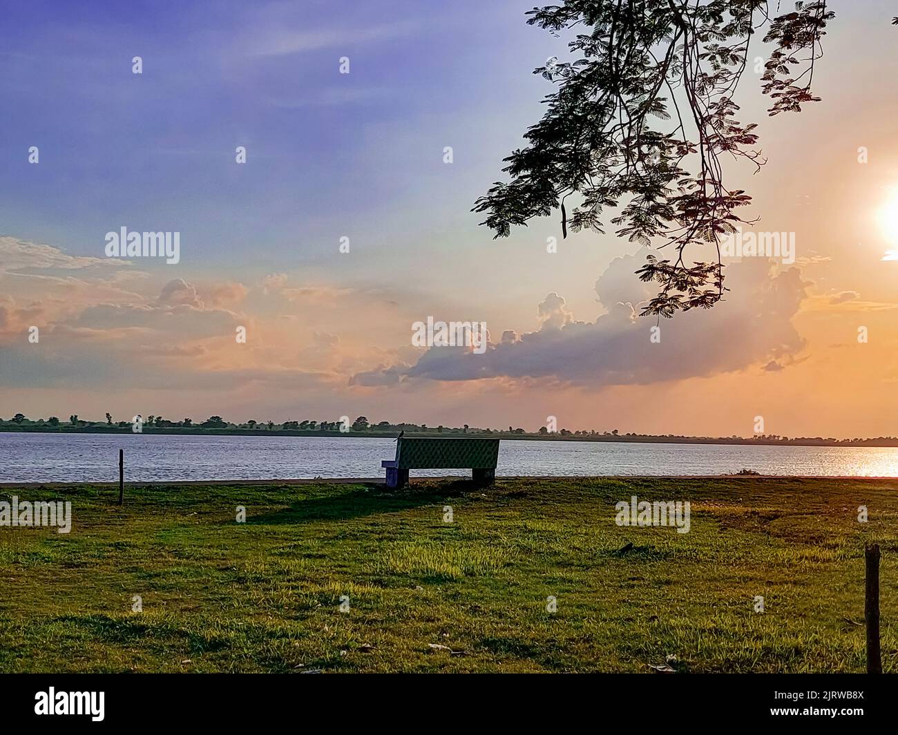 Golden evening in the moment of sunset in front of Padma river Stock ...