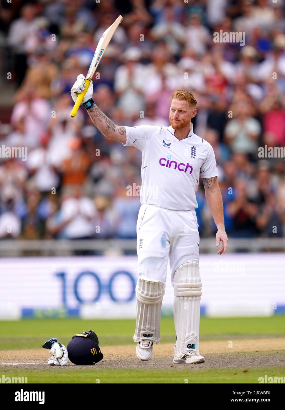 England's Ben Stokes celebrates reaching his century during day two of ...