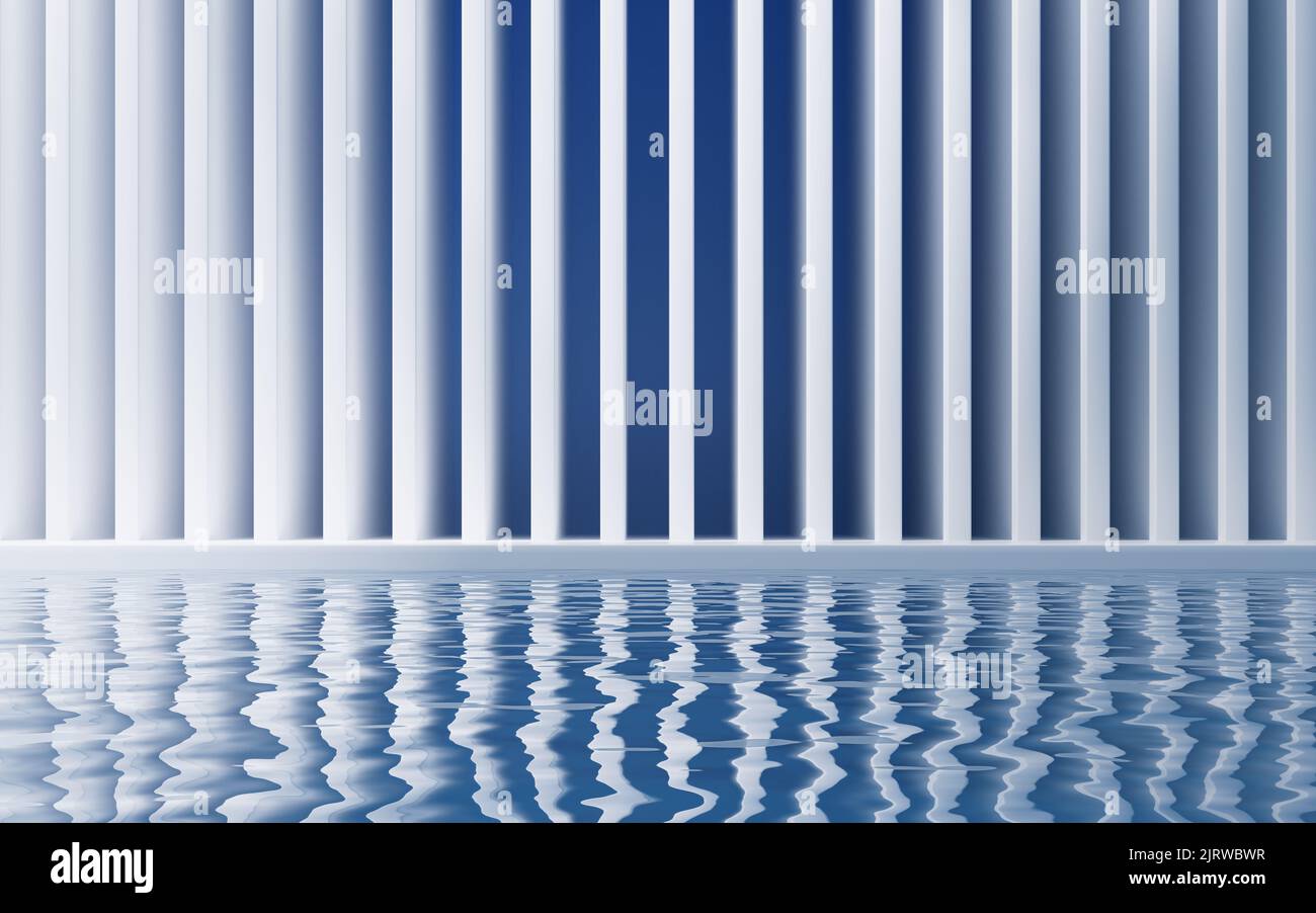 Bright room with water inside, 3d rendering. Computer digital drawing ...