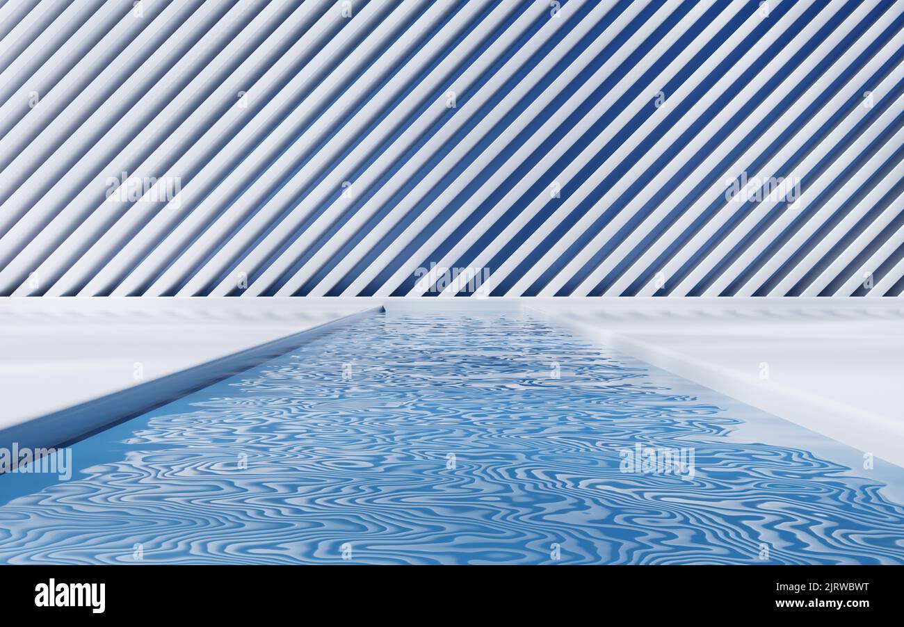 Bright room with water inside, 3d rendering. Computer digital drawing ...