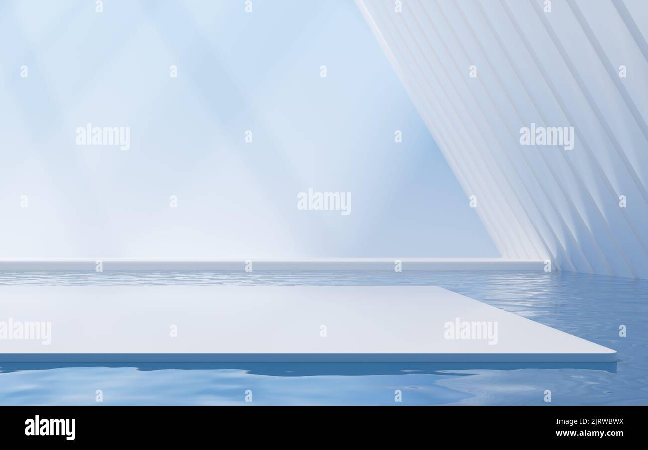 Bright room with water inside, 3d rendering. Computer digital drawing ...