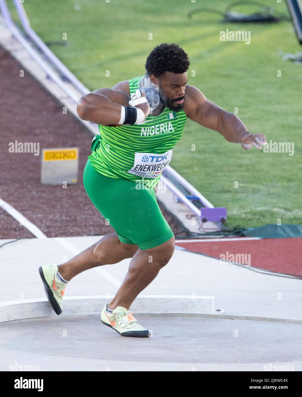 Chukwuebuka Cornnell Enekwechi of Nigeria competing in the men’s shot ...