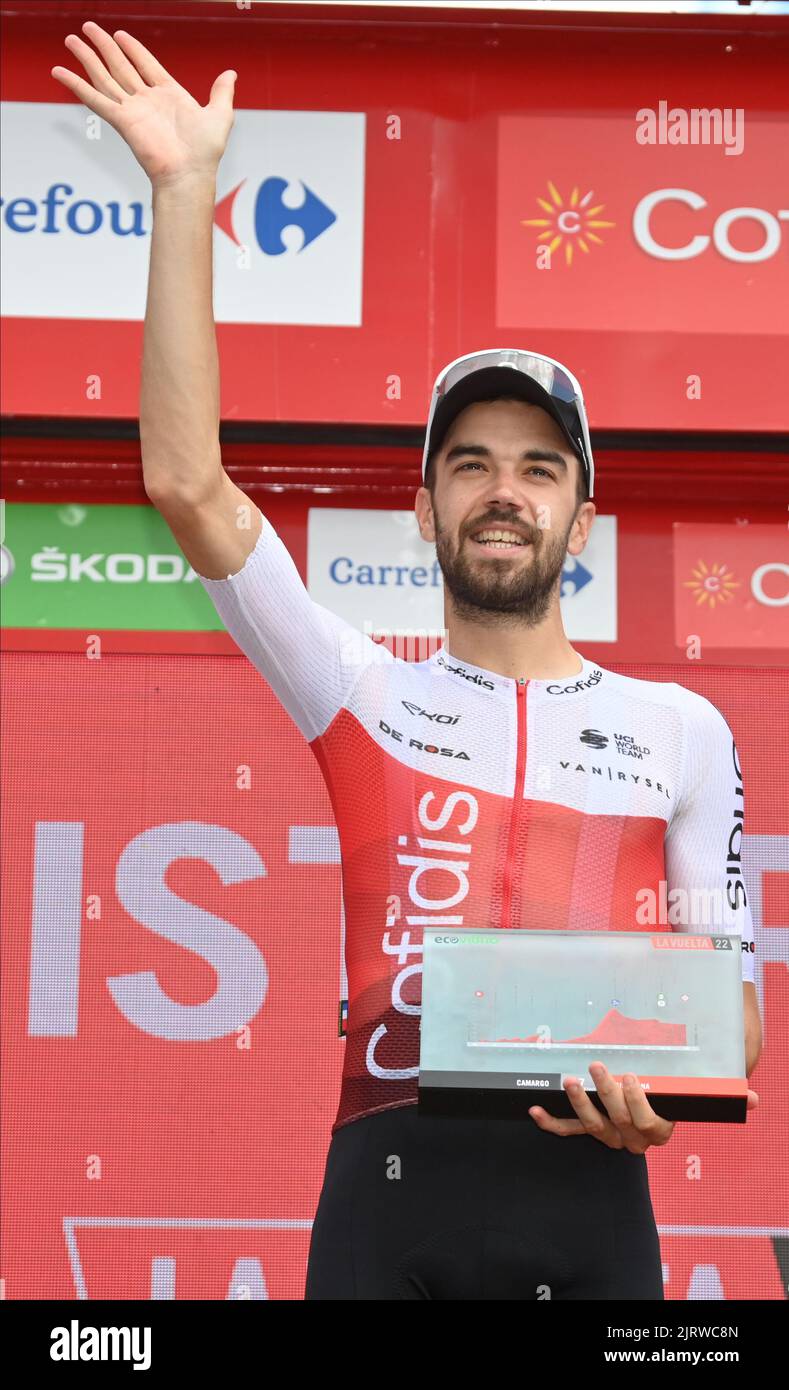 Spanish Jesus Herrada Lopez of Cofidis celebrates on the podium after ...