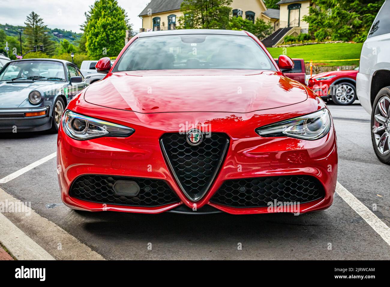 Highlands, NC - June 11, 2022: Low perspective front view of a 2017 ...