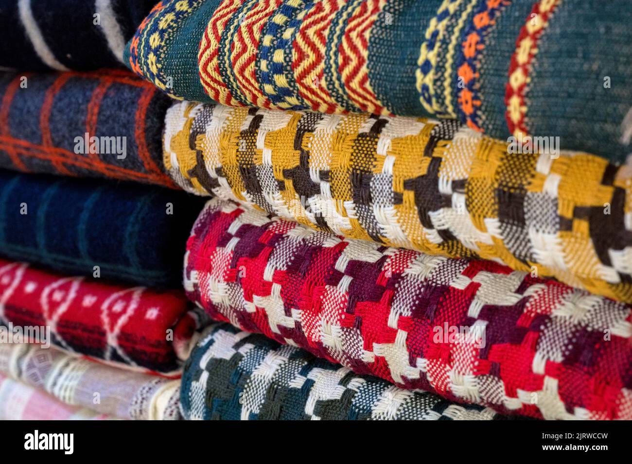 Istanbul, Turkey - January 2022. Close up view Rolls of textile, cloth ...