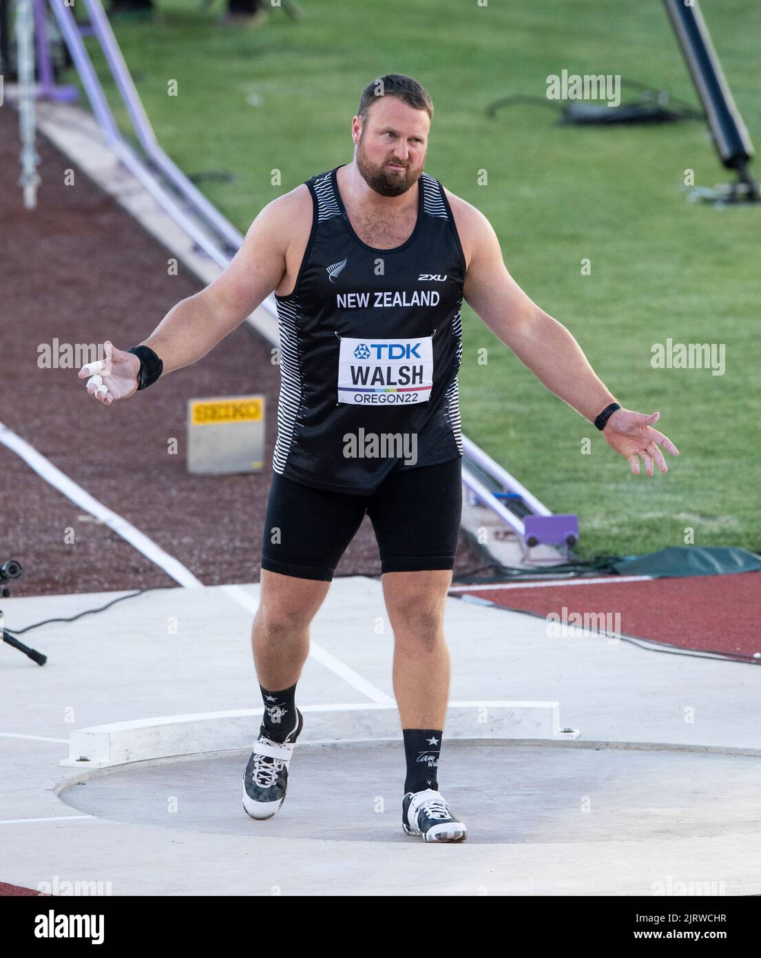 Tom Walsh of New Zealand competing in the men’s shot put heats at the ...