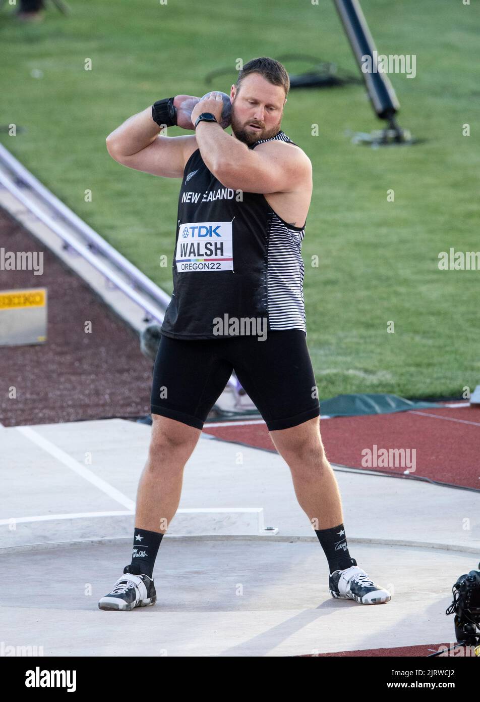 Tom Walsh of New Zealand competing in the men’s shot put heats at the World Athletics ...