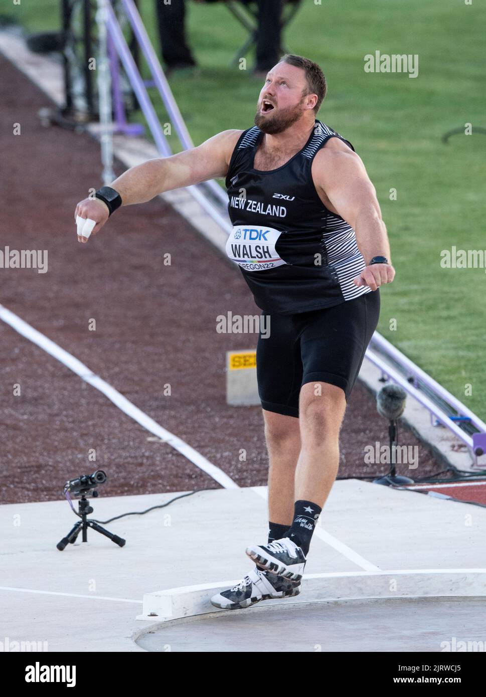 Tom Walsh of New Zealand competing in the men’s shot put heats at the ...