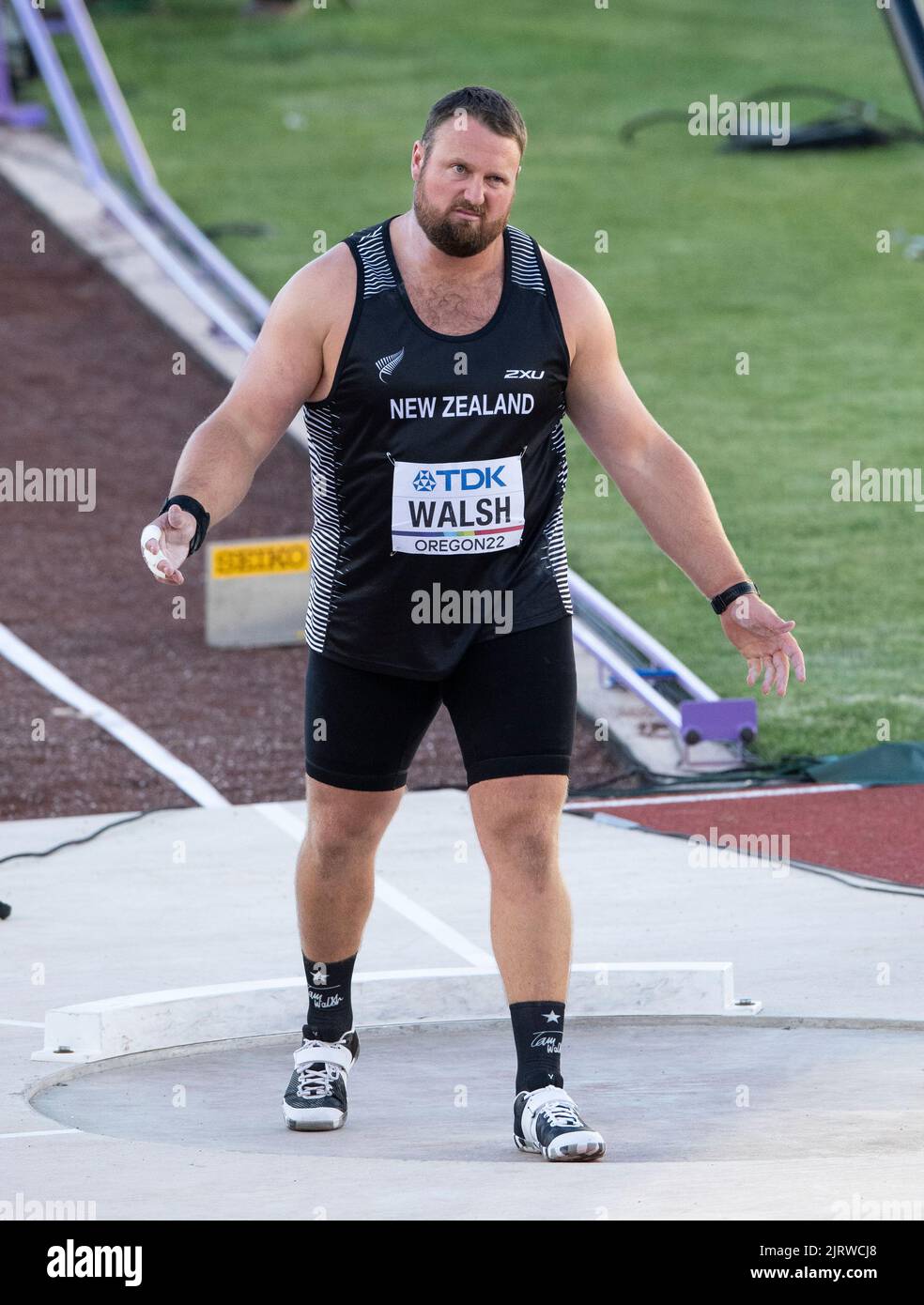 Tom Walsh of New Zealand competing in the men’s shot put heats at the ...