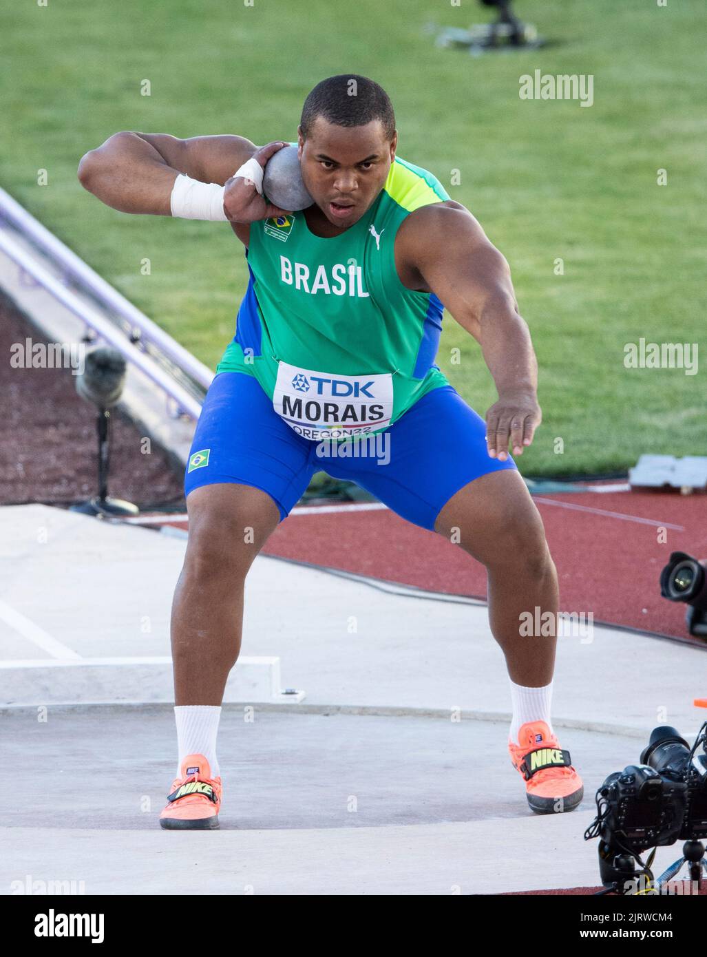 Welington Morais of Brazil competing in the men’s shot put heats at the ...