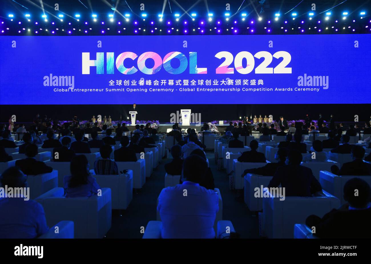 Beijing, China. 26th Aug, 2022. Photo taken on Aug. 26, 2022 shows the HICOOL 2022 Global ...