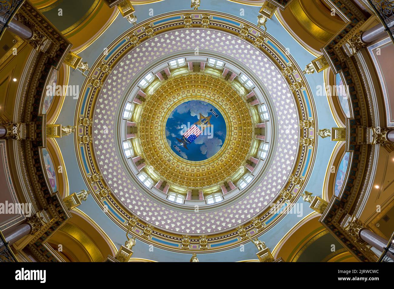 Inner dome from the rotunda floor of the Iowa State Capitol in Des ...