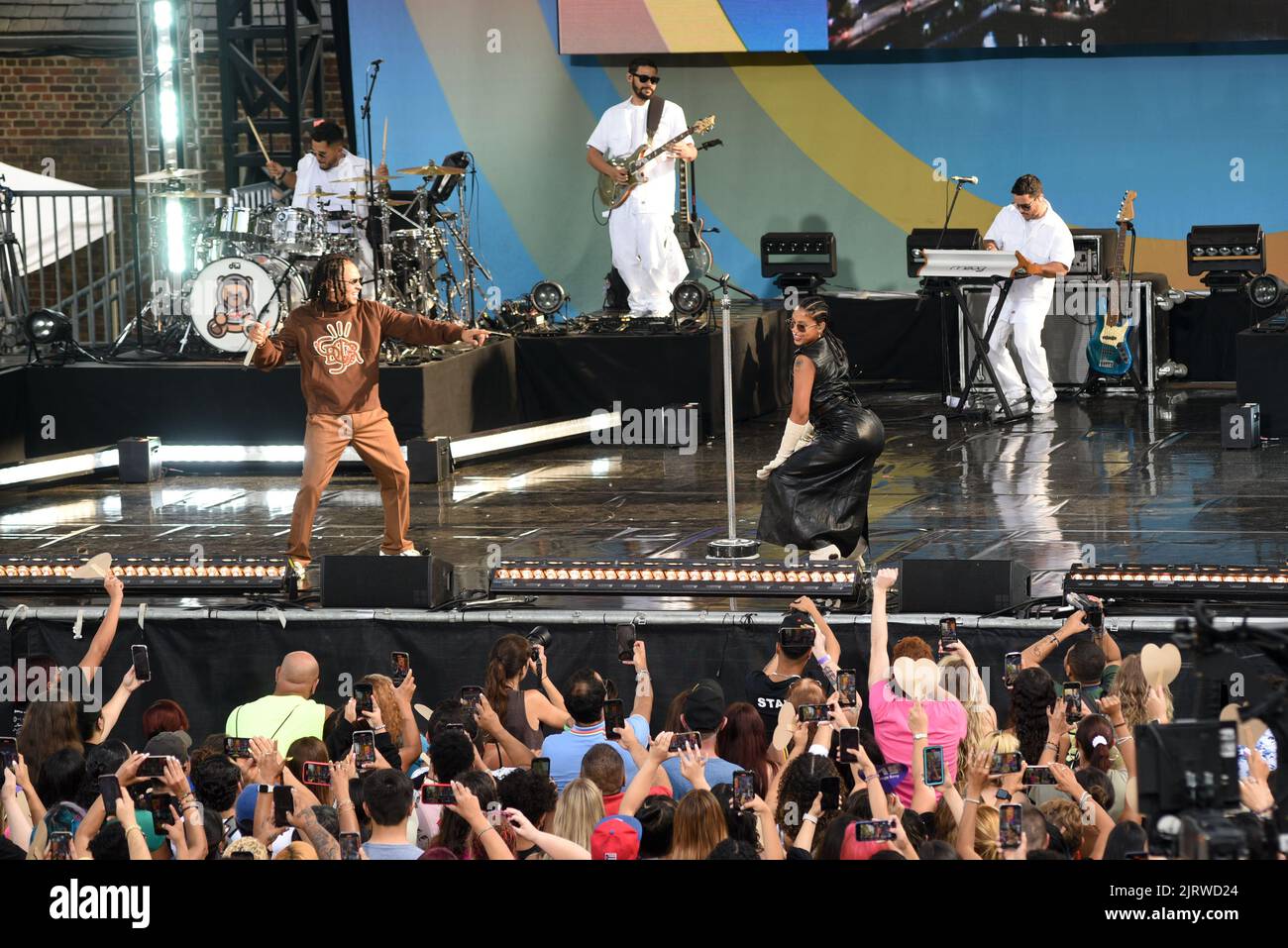 Ozuna performs with Tokischa on Good Morning America at Rumsey Field ...