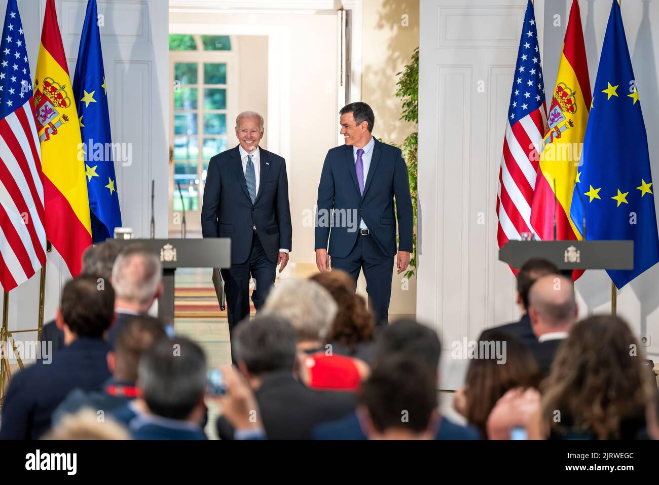 President Joe Biden arrives for a press conference with President Pedro ...