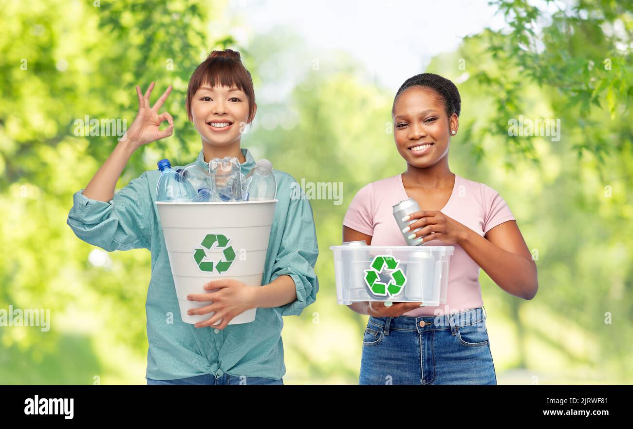 happy women sorting plastic and metallic waste Stock Photo - Alamy