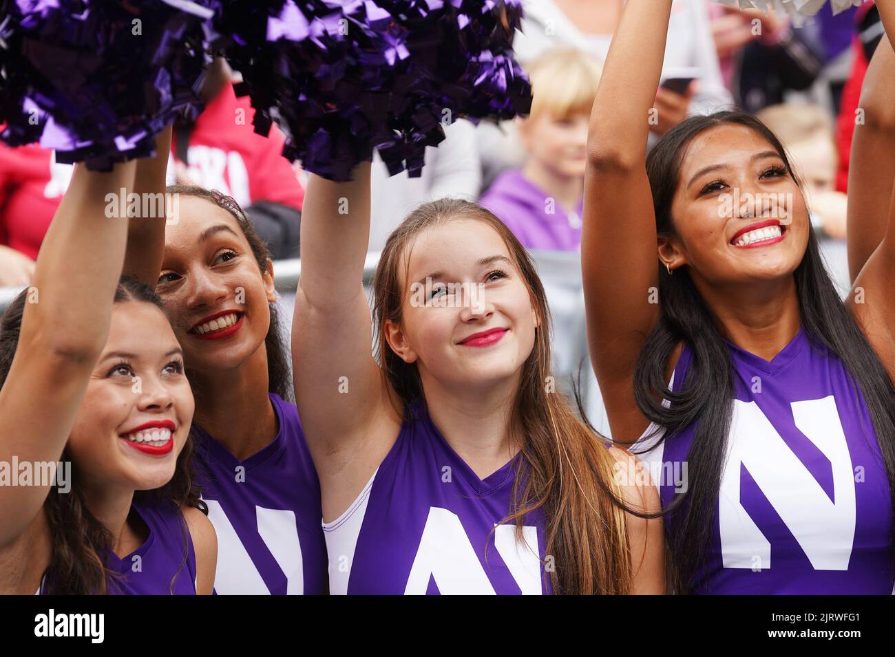 Northwestern University Wildcat cheerleaders at a pep rally in Merrion ...