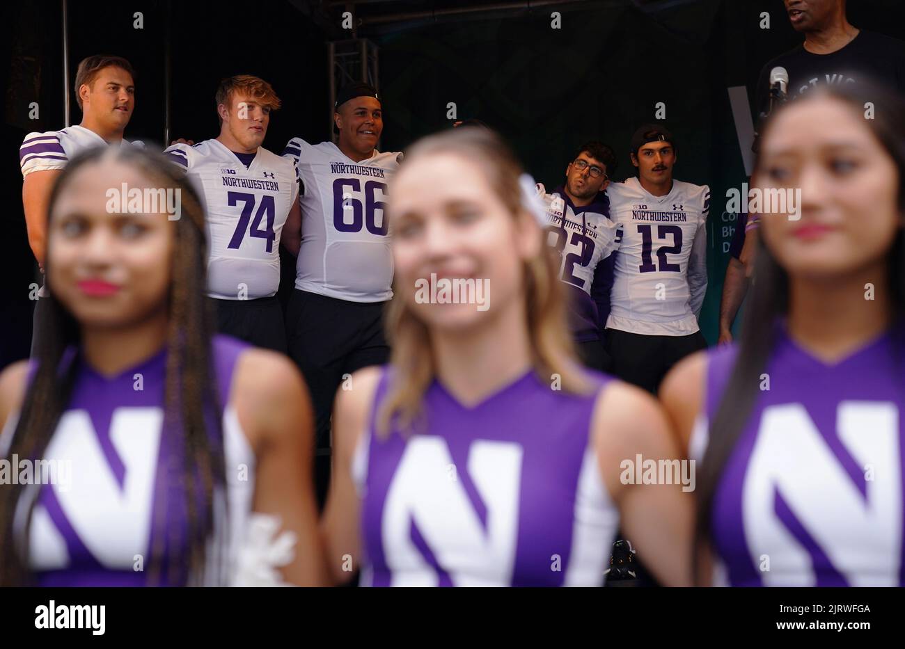 Members of the Northwestern University Wildcat team and cheerleaders at ...