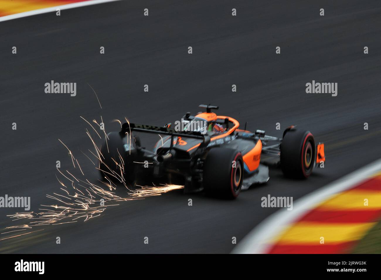 Daniel Ricciardo (AUS) McLaren MCL36 sends sparks flying. Belgian Grand ...
