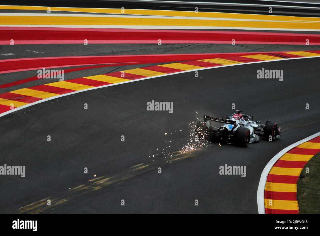 George Russell (GBR) Mercedes AMG F1 W13 sends sparks flying. Belgian ...