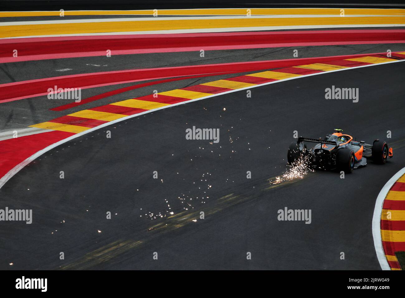 Sergio Perez (MEX) Red Bull Racing RB18 sends sparks flying. Belgian ...