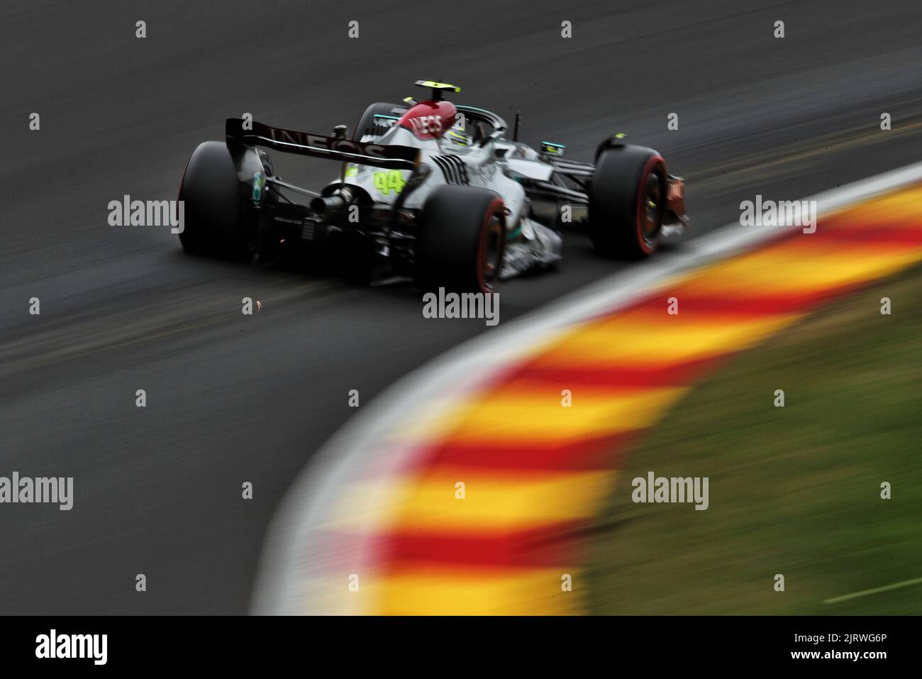 Lewis Hamilton (GBR) Mercedes AMG F1 W13 sends sparks flying. Belgian ...
