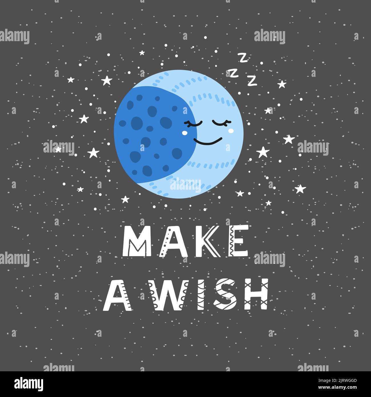Poster with doodle happy moon character and lettering in Scandinavian ...