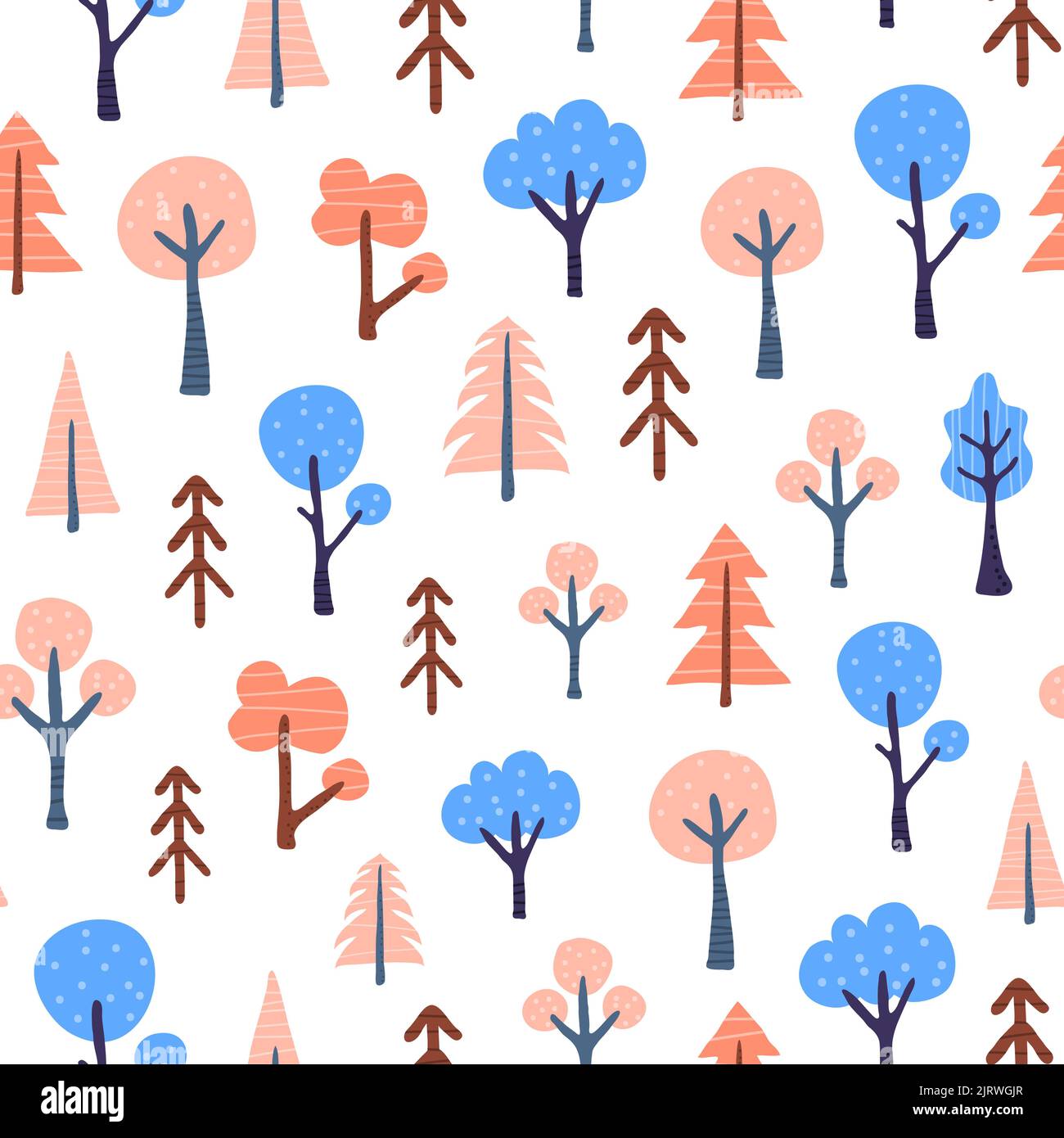 Cute seamless pattern with doodle trees in Scandinavian style. Perfect ...