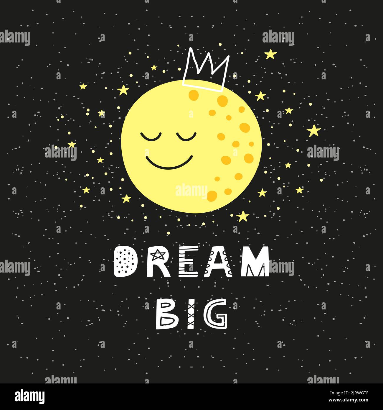Poster with doodle happy moon character and lettering in Scandinavian ...