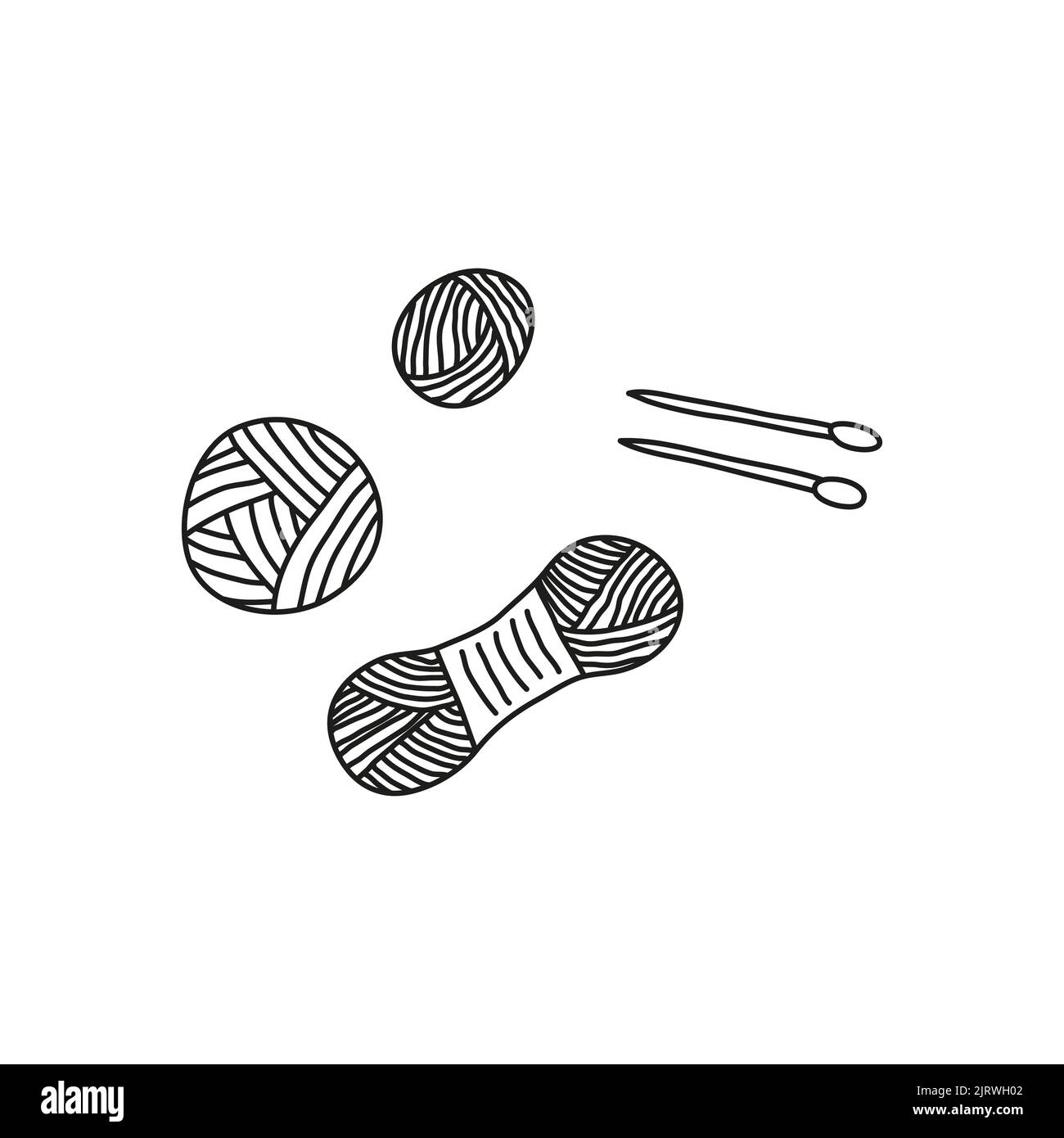 Doodle outline skein and balls of yarn isolated on white background ...