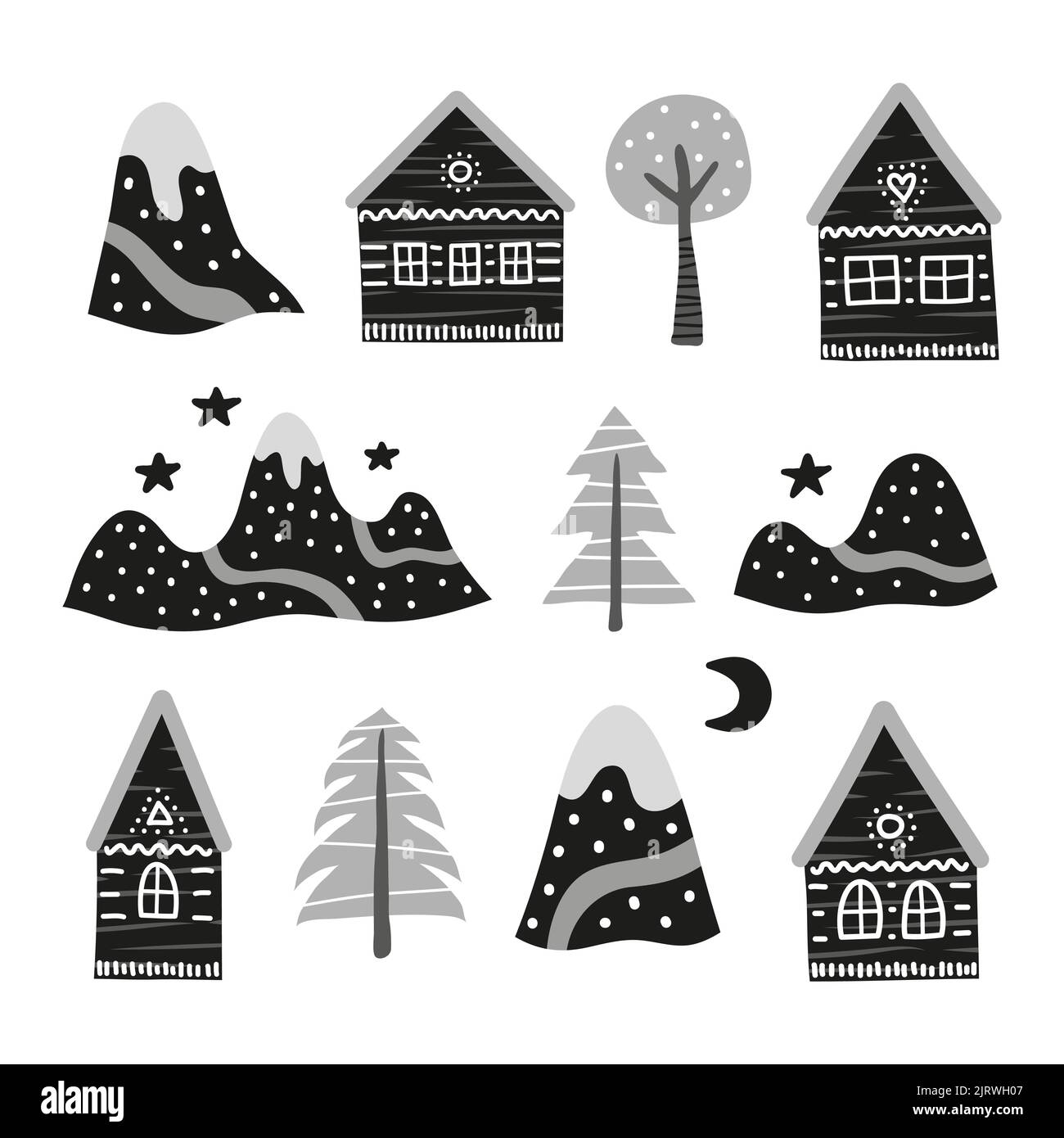 Set of cute doodle scandinavian icons isolated on white background ...