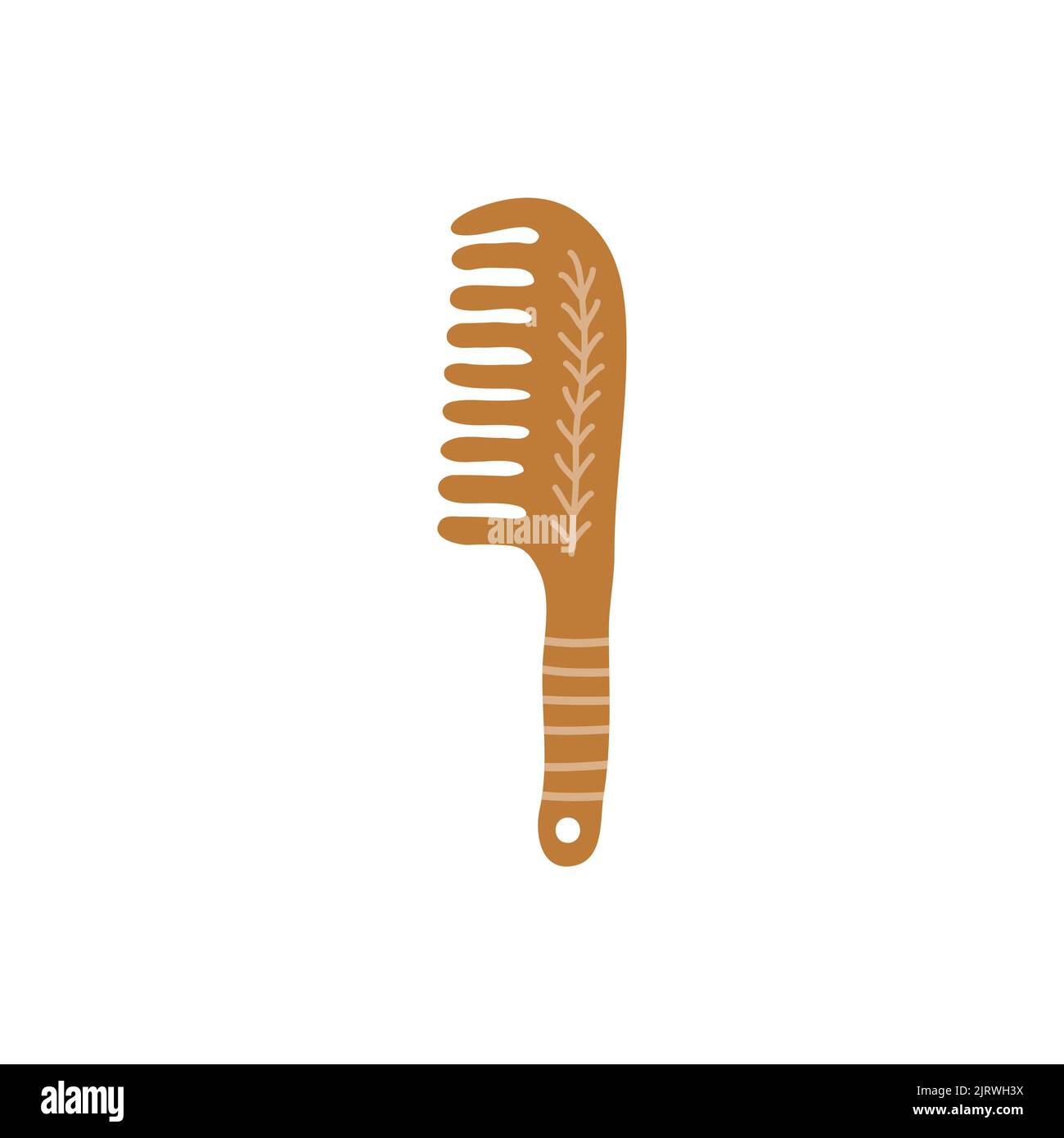 Doodle wooden hair comb with handle isolated on white background Stock ...