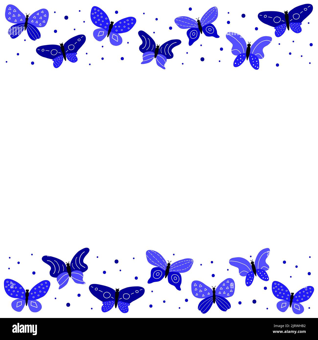 Poster with blue decorative doodle butterflies and geometric design on ...
